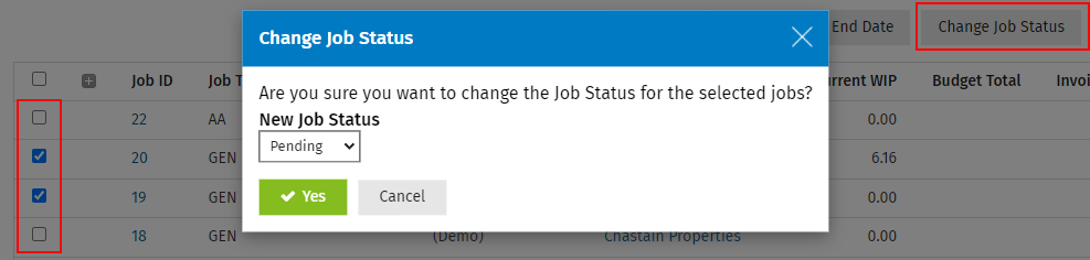 Update the job status