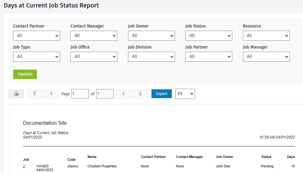Days at Current Status report
