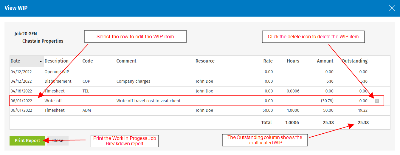 View your WIP and edit WIP items