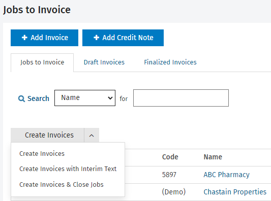 Use interim/progress text for invoices